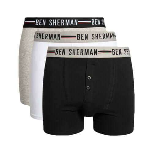 Ben Sherman Mens Jameson 3 Pack Boxer Shorts in Black-White – Trunks ...