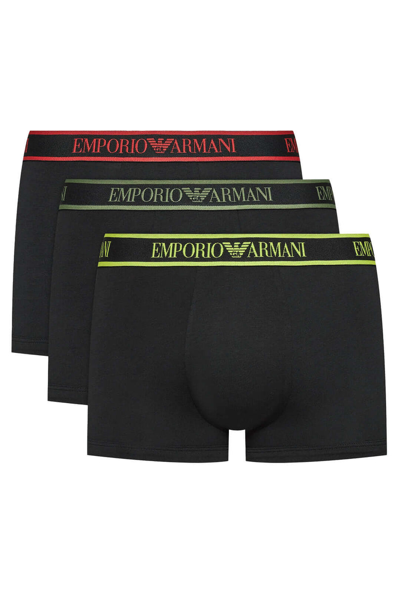 Emporio Armani 3 Pack Low Rise Trunks - Black With Coloured Logos ...