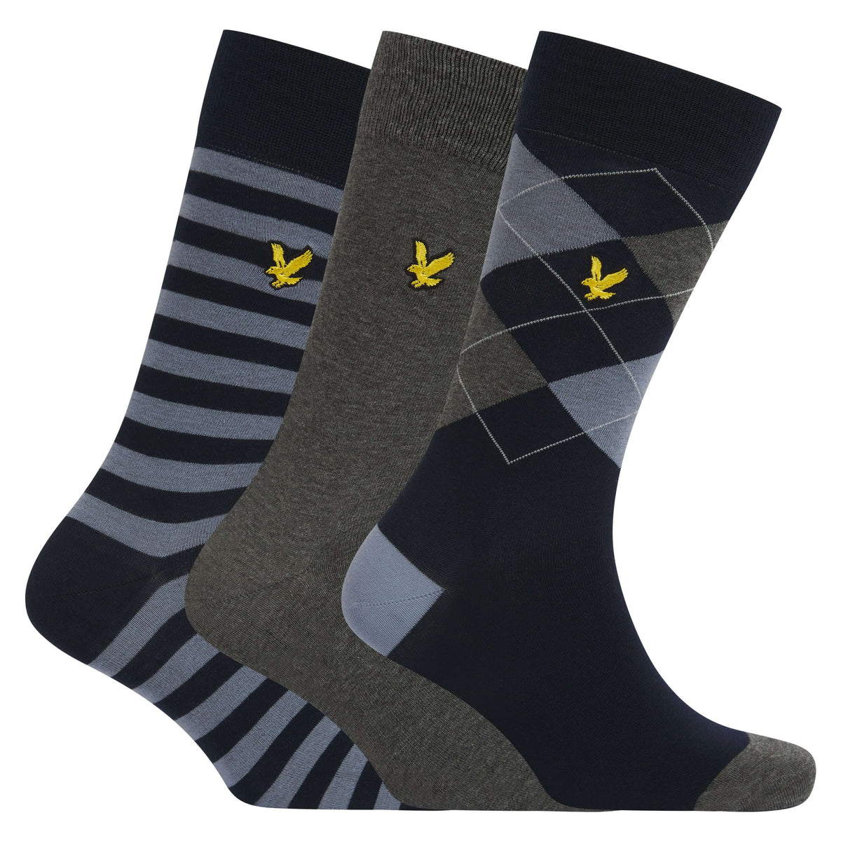 Lyle & Scott 3 Pack Barwood Crew Socks - Argyle / Dark Grey Marl ...