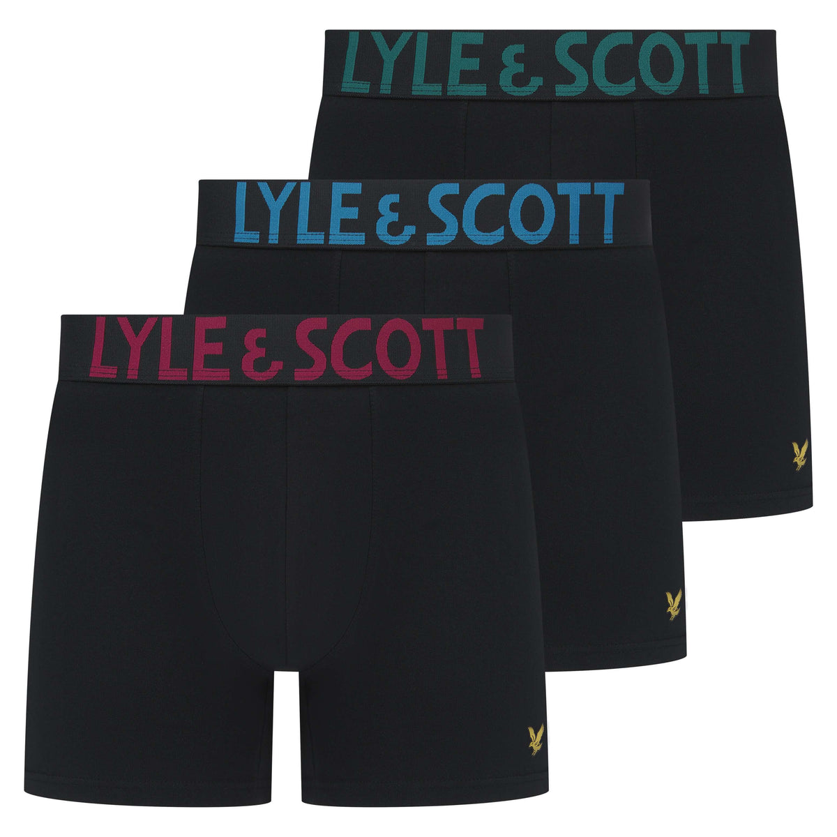Lyle & Scott 3 Pack Daniel Men's Boxer Briefs - Black Multi Waistbands ...
