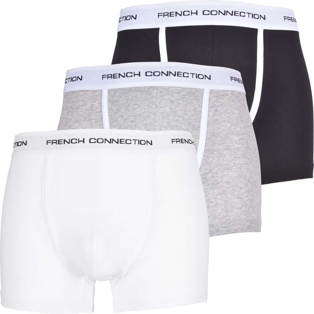 French Connection Mens 3 Pack FC1 Boxers - Black/Grey/White | Trunks ...