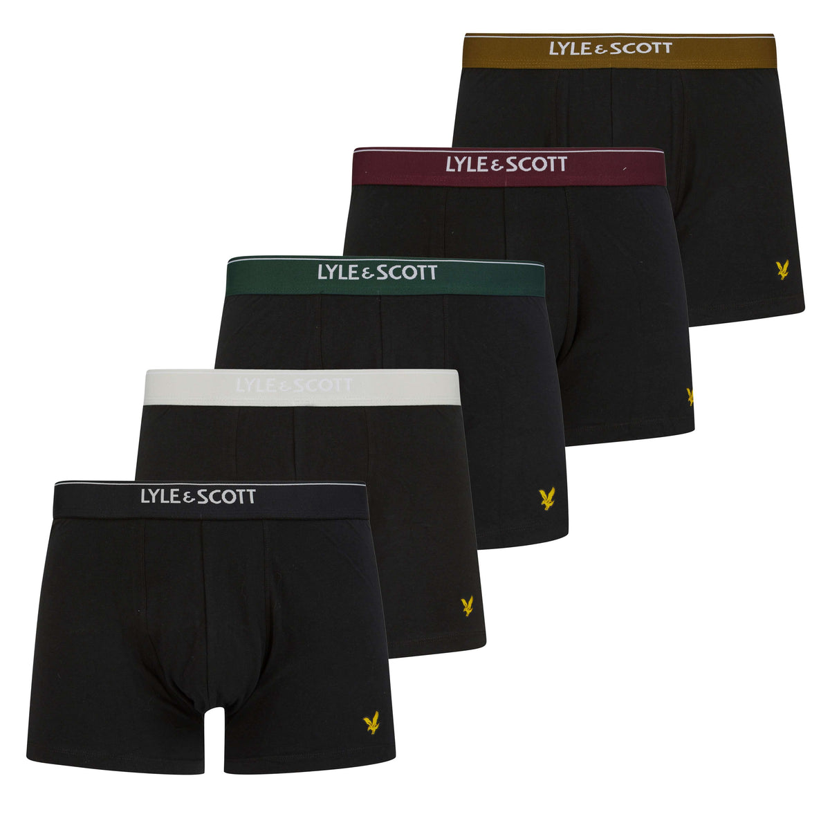 Lyle & Scott 5 Pack Men's Jackson Trunks - Black Multi Waistbands ...