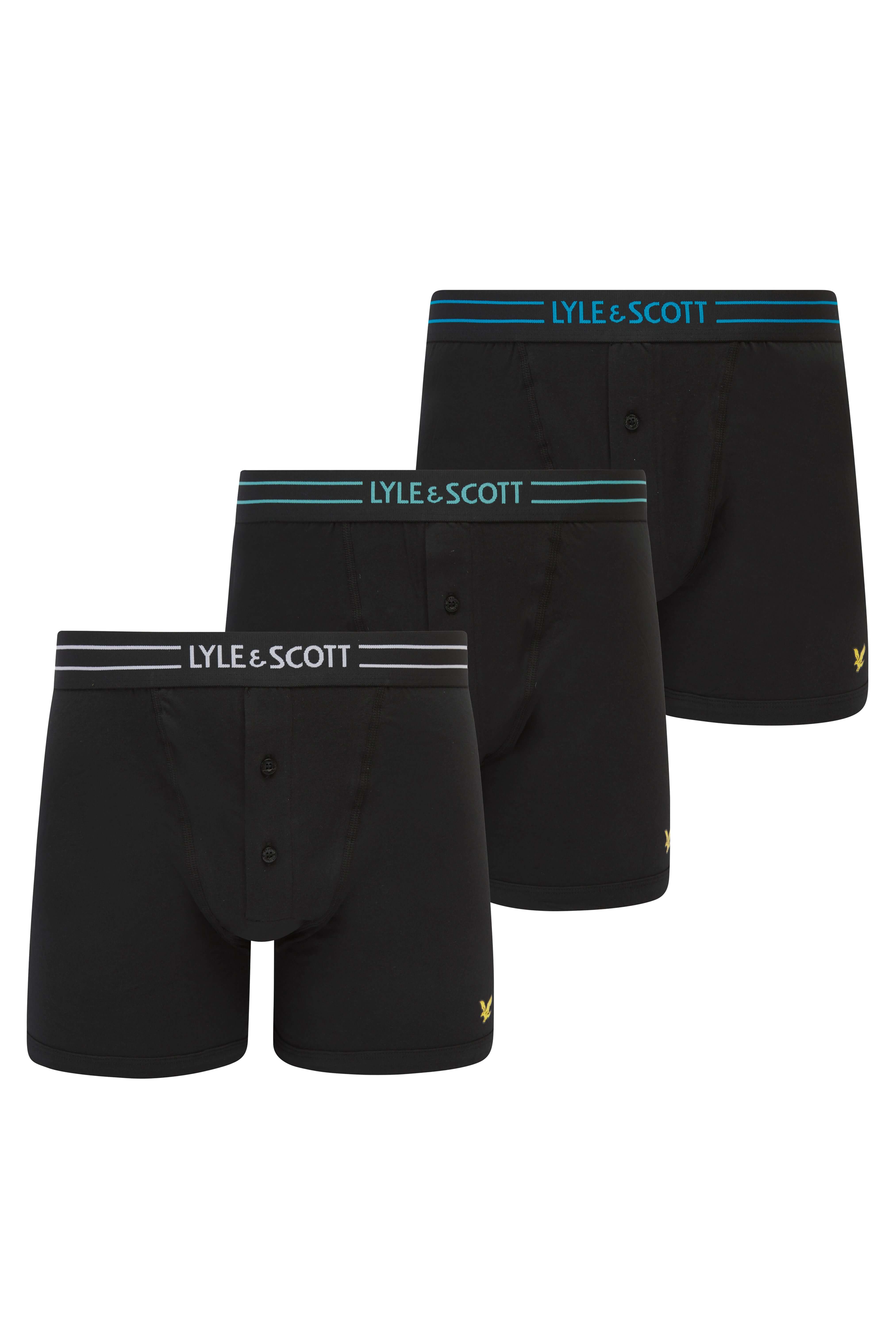 Lyle & Scott 3 Pack Lewis Men's Button Fly Boxer Trunks - Black Colour ...