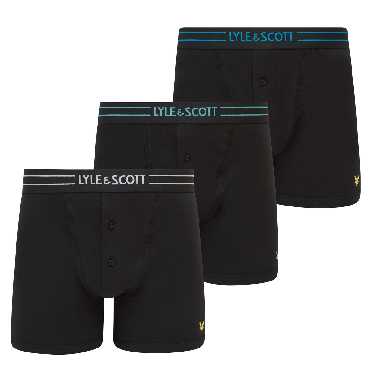 Lyle & Scott 3 Pack Lewis Men's Button Fly Boxer Trunks - Black ...