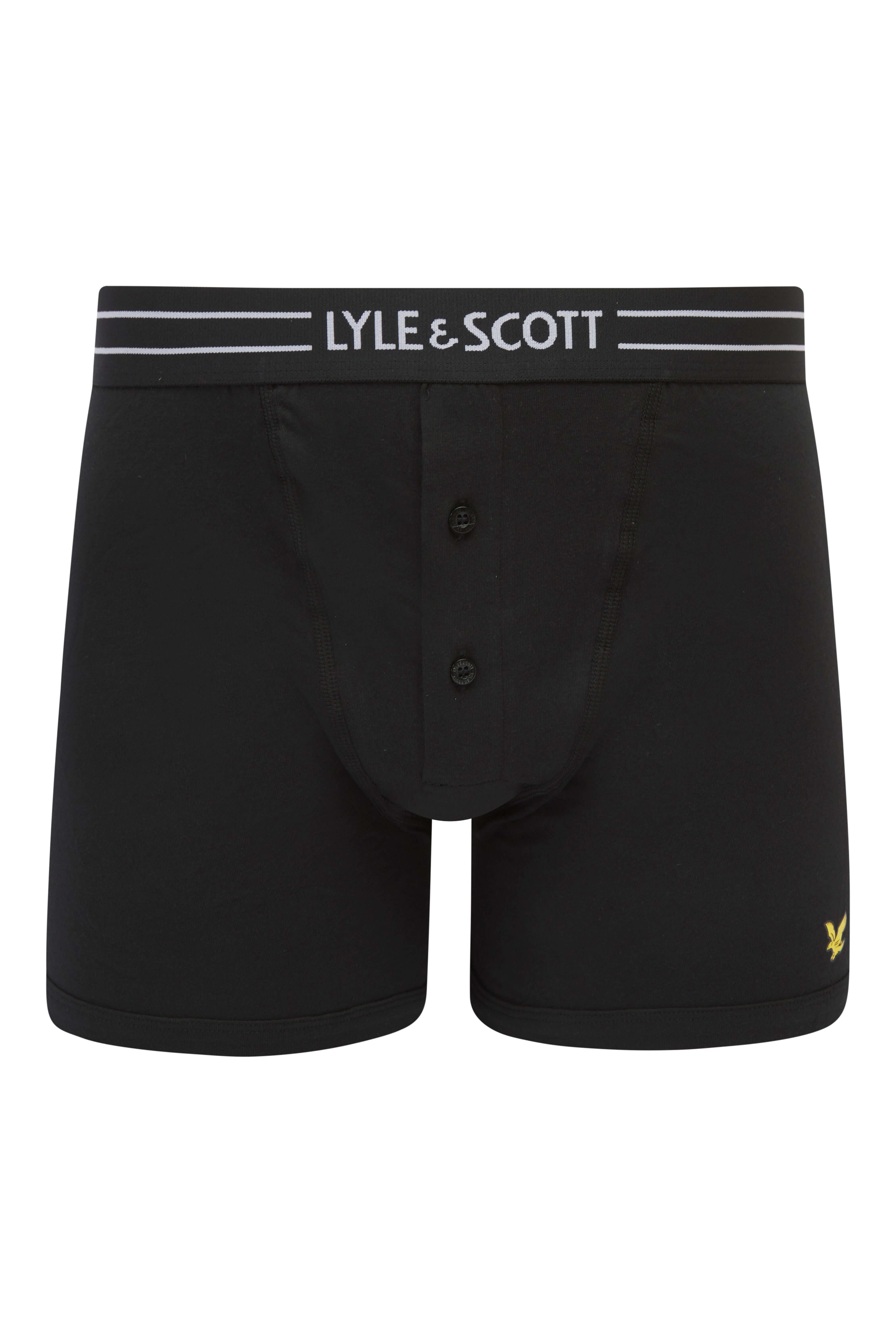 Lyle & Scott 3 Pack Lewis Men's Button Fly Boxer Trunks - Black Colour ...