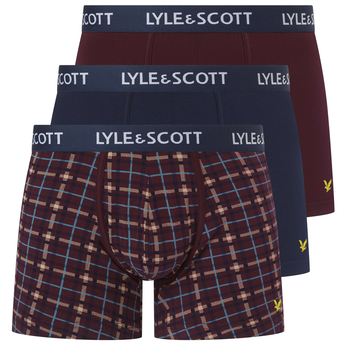 Lyle & Scott Men's 3 Pack Trunks – Wine Tasting, Check & Peacoat ...