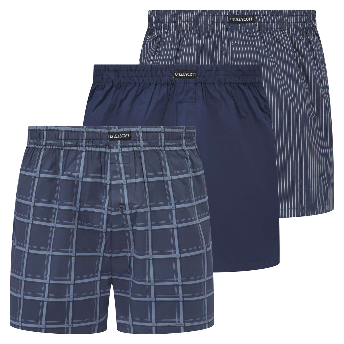 Lyle & Scott 3 Pack Men's Robinson Woven Boxers - Check / Peacoat / AOP ...
