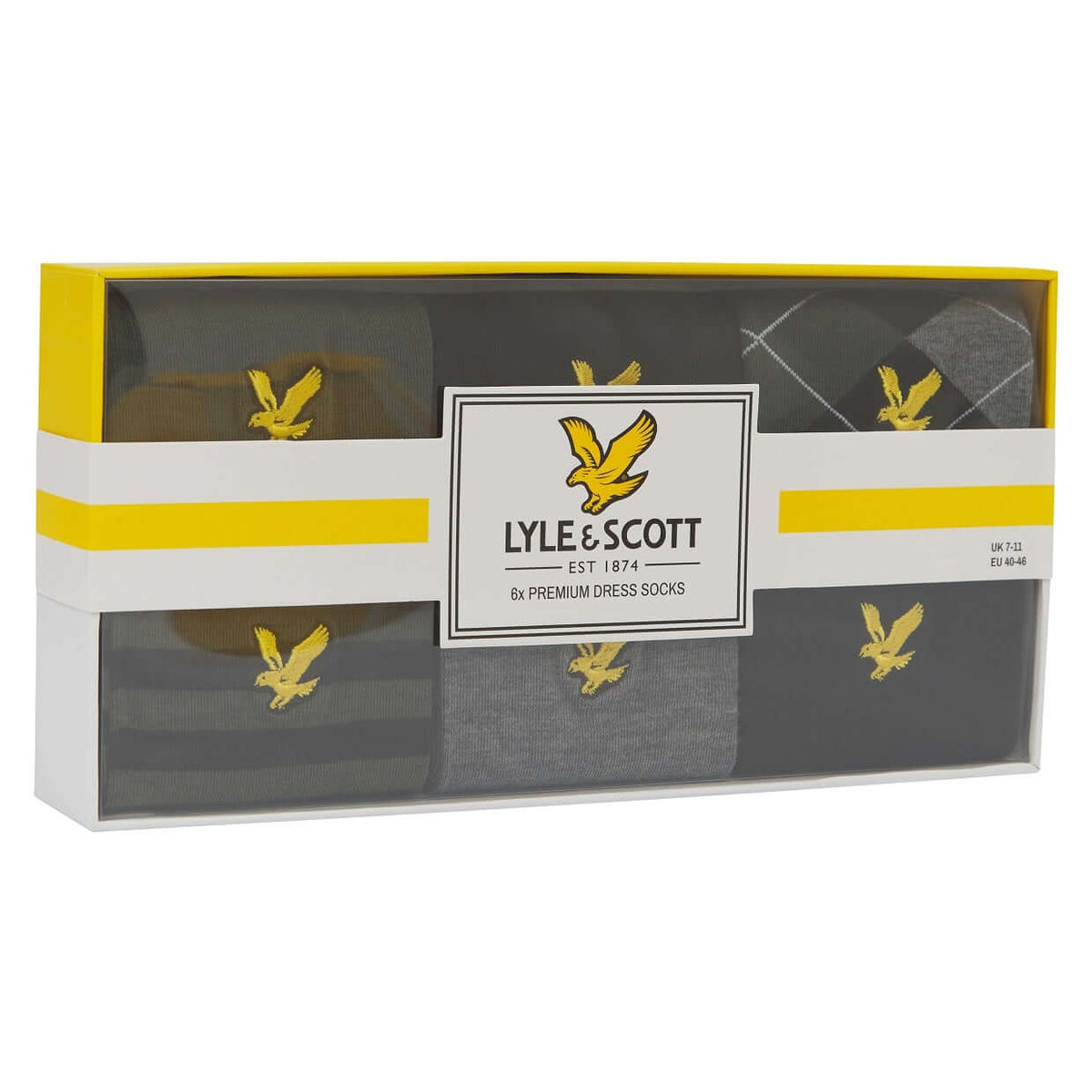 Lyle & Scott 6-Pack Black & Grey Socks Gift Set – Men’s Patterned Socks ...