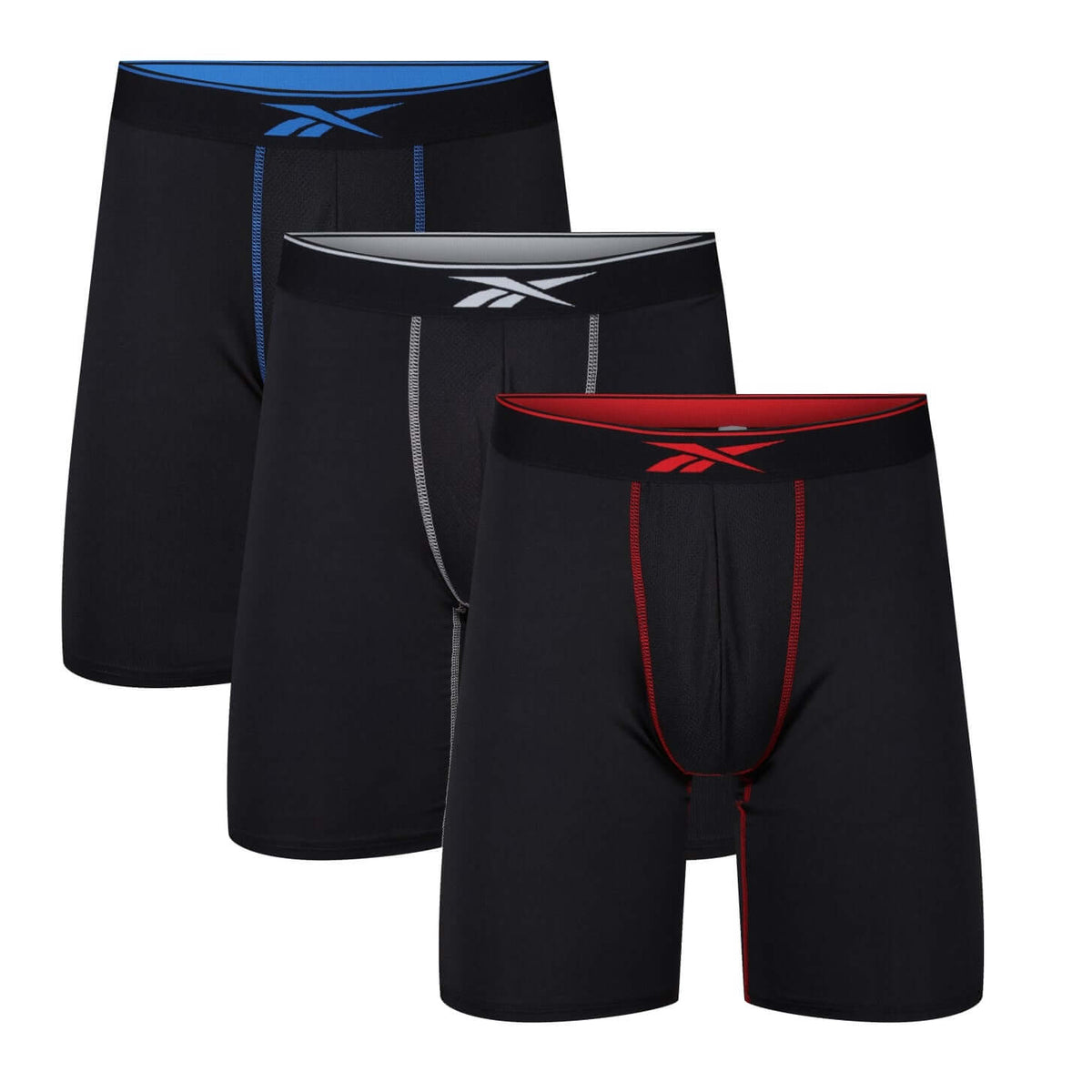 Reebok Graeme Mens Performance 3 Pack Long Sports Trunks - Black Multi ...
