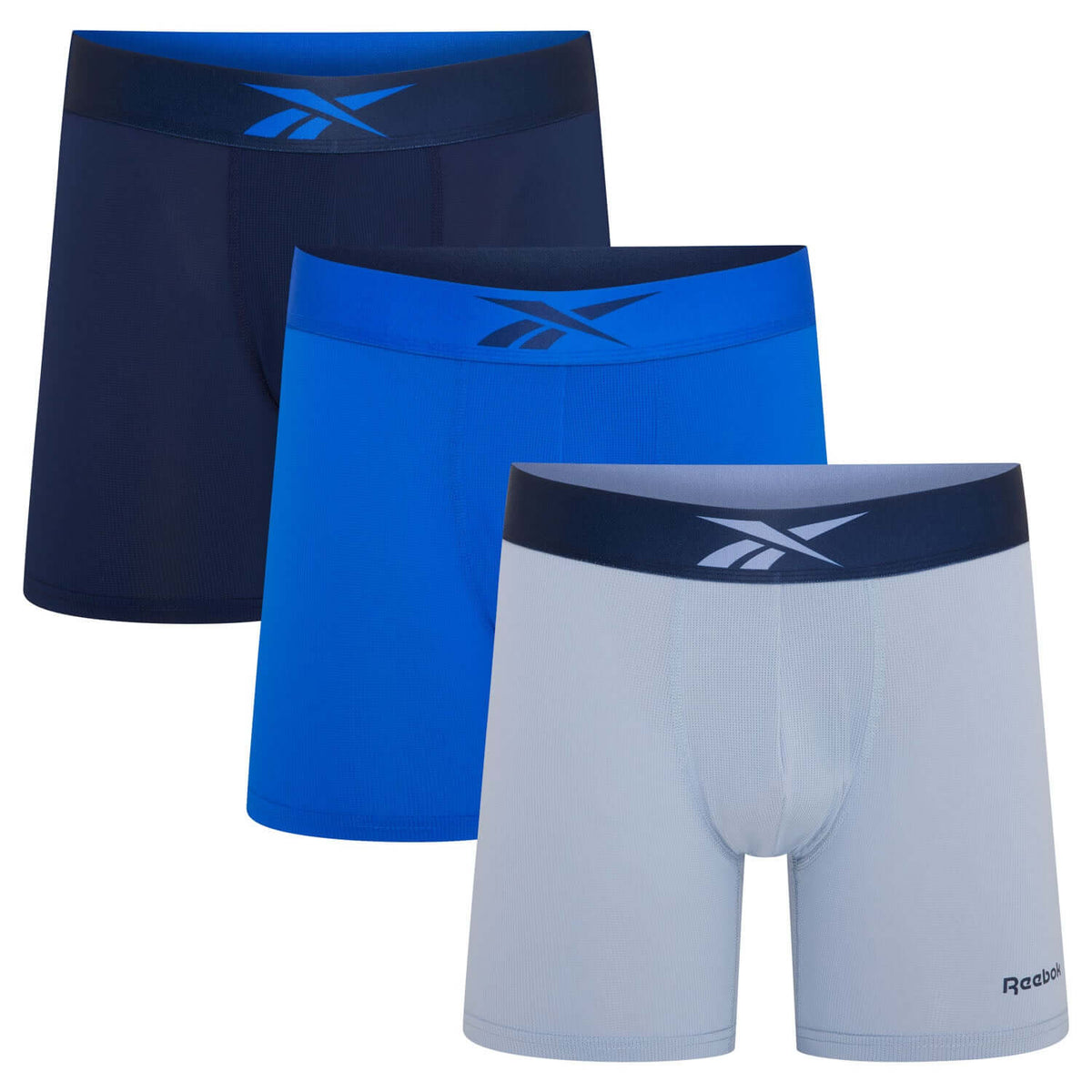 Reebok Rey Mens Performance 3 Pack Medium Sports Trunks - Blues/Vector ...