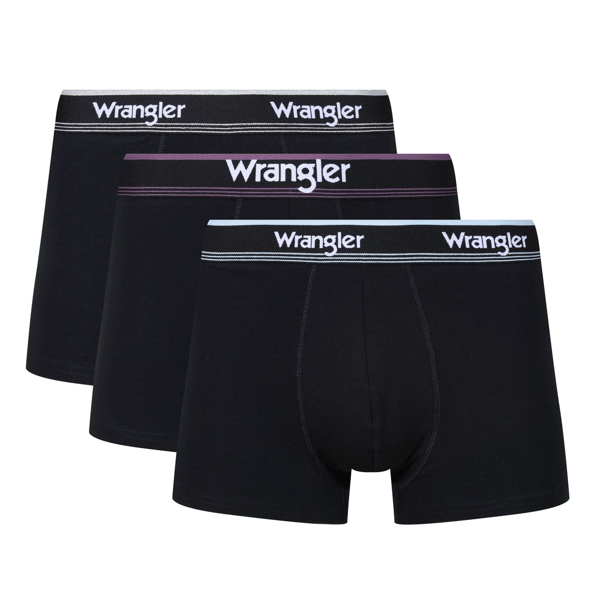 Wrangler 3 Pack Cotton Stretch Trunks - Black (White/Berry/Blue Waistb ...