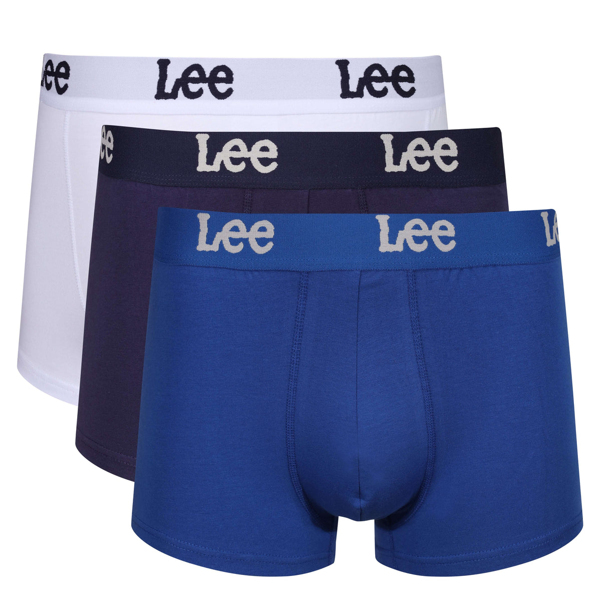Lee Men’s 3 Pack Cotton Stretch Trunks – Gannon Navy, Blue & White ...