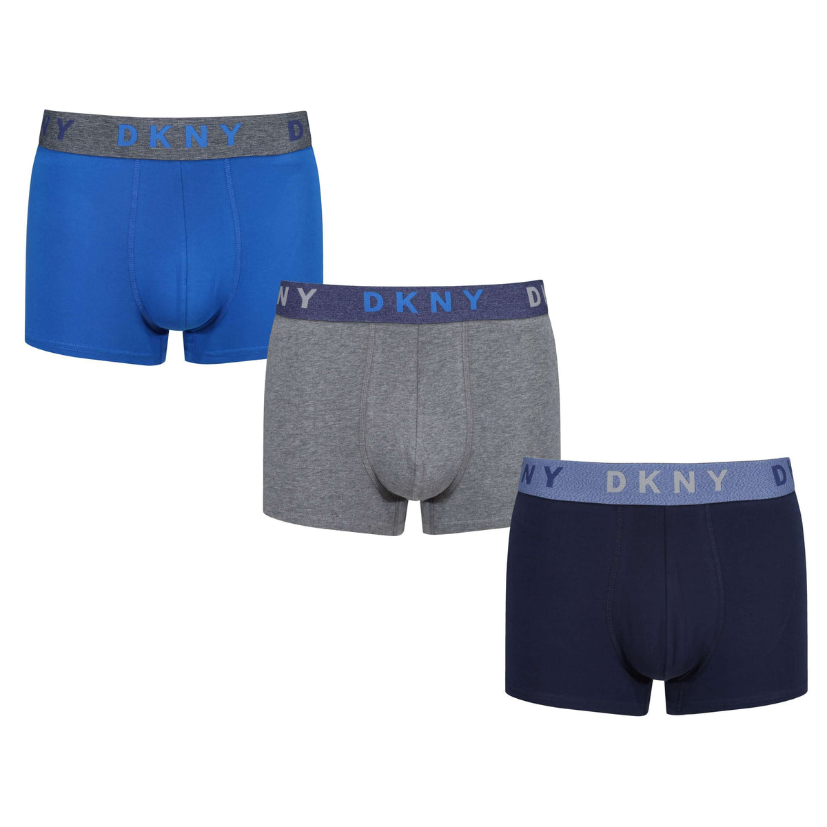 DKNY Mens Valdez 3 pack Cotton Stretch Trunks - Navy/Grey/Blue – Trunks ...