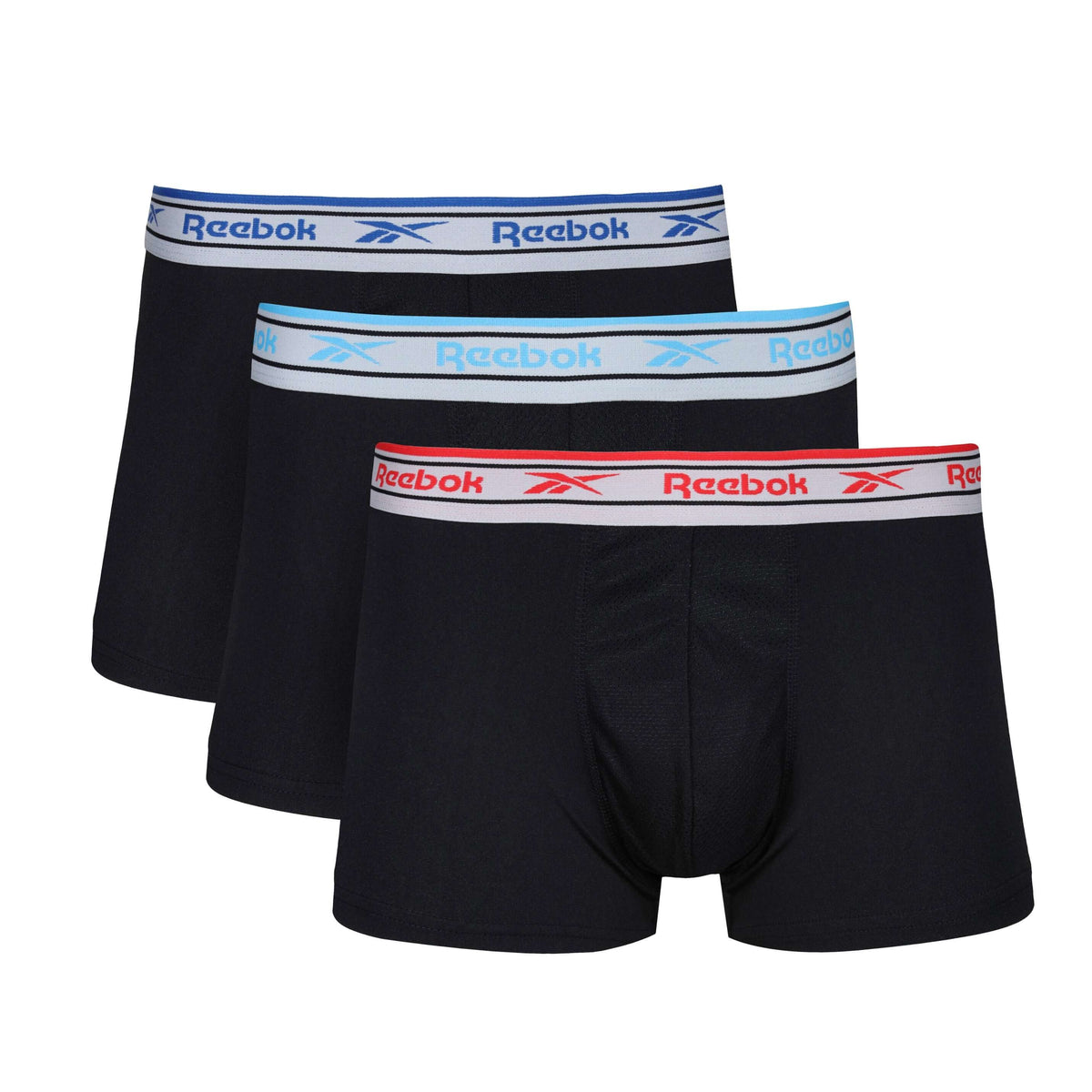 Reebok Mens Performance 3 Pack Jaden Short Sport Trunks - Blue/Red/Aqua ...