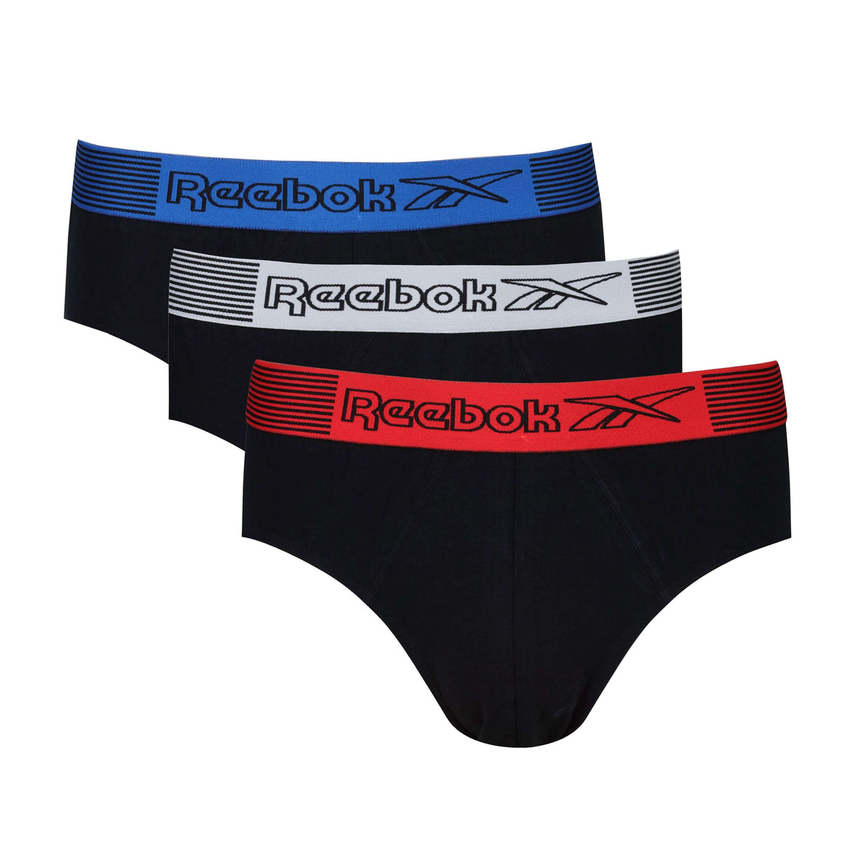 Reebok Mens Cotton Stretch 3 Pack Gavino Black Briefs – Trunks and Boxers