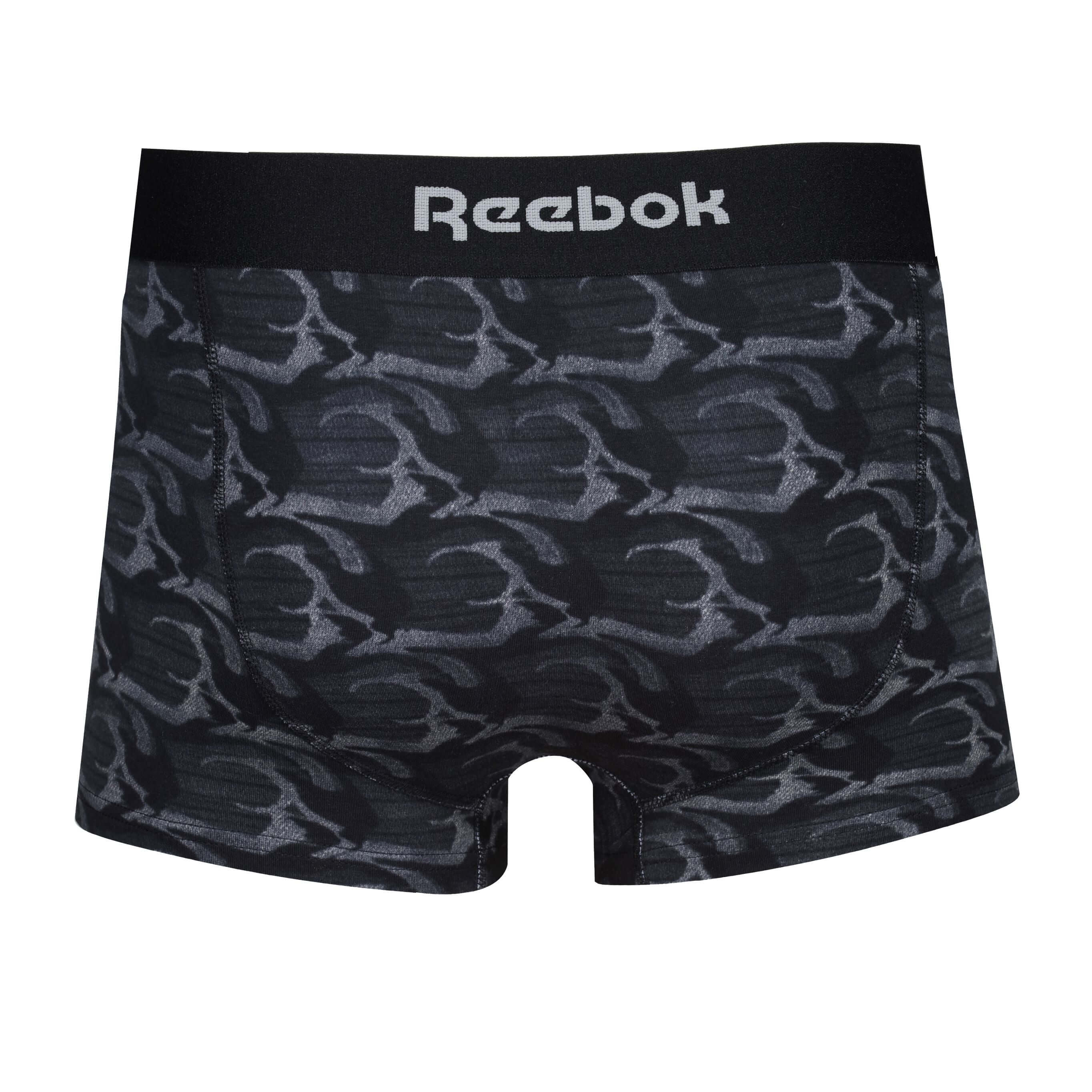 Reebok Mens Cotton Stretch 3 Pack Harley Black Trunks - Black/Print/Gr ...