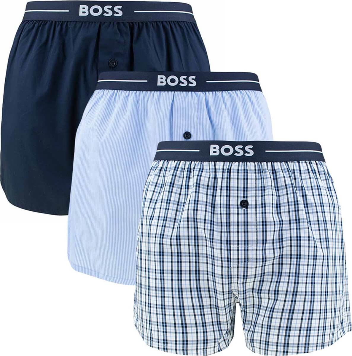 Boss 3 Pack Cotton Woven Boxers - Blue Checks – Trunks and Boxers