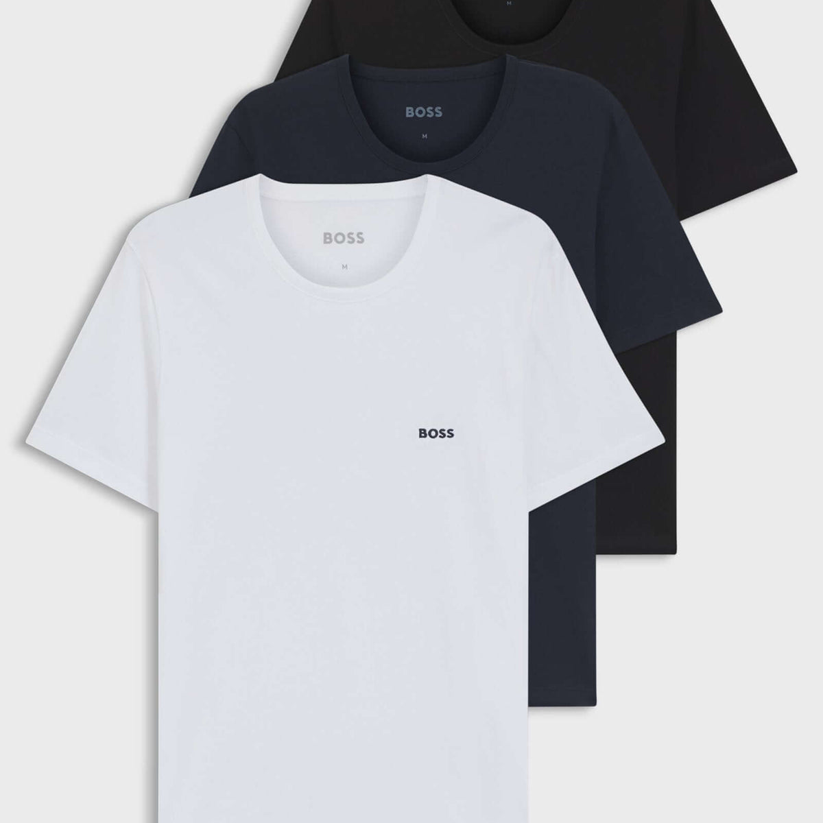 BOSS Men’s 3-Pack Cotton T-Shirts – Logo Embroidered Crew Neck ...