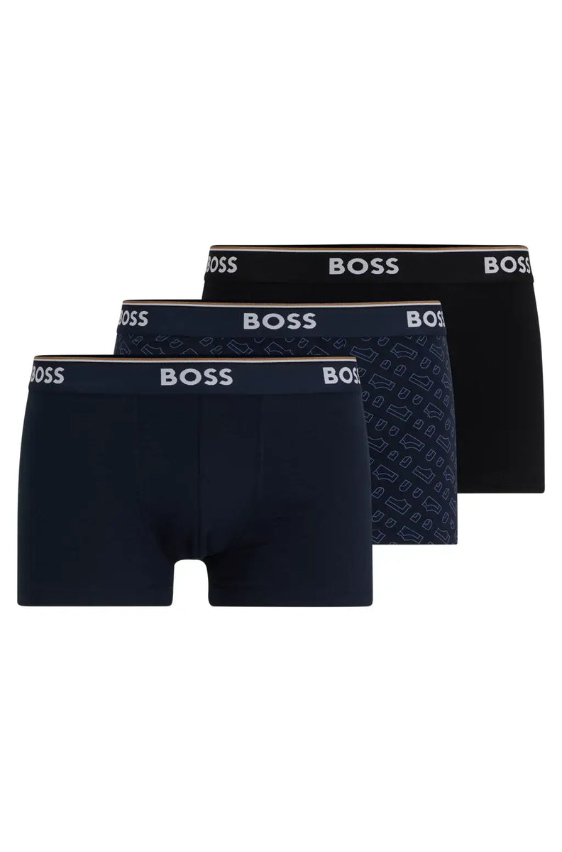 Boss Stretch Cotton Trunks 3 Pack - Black, Blue, Print – Trunks and Boxers