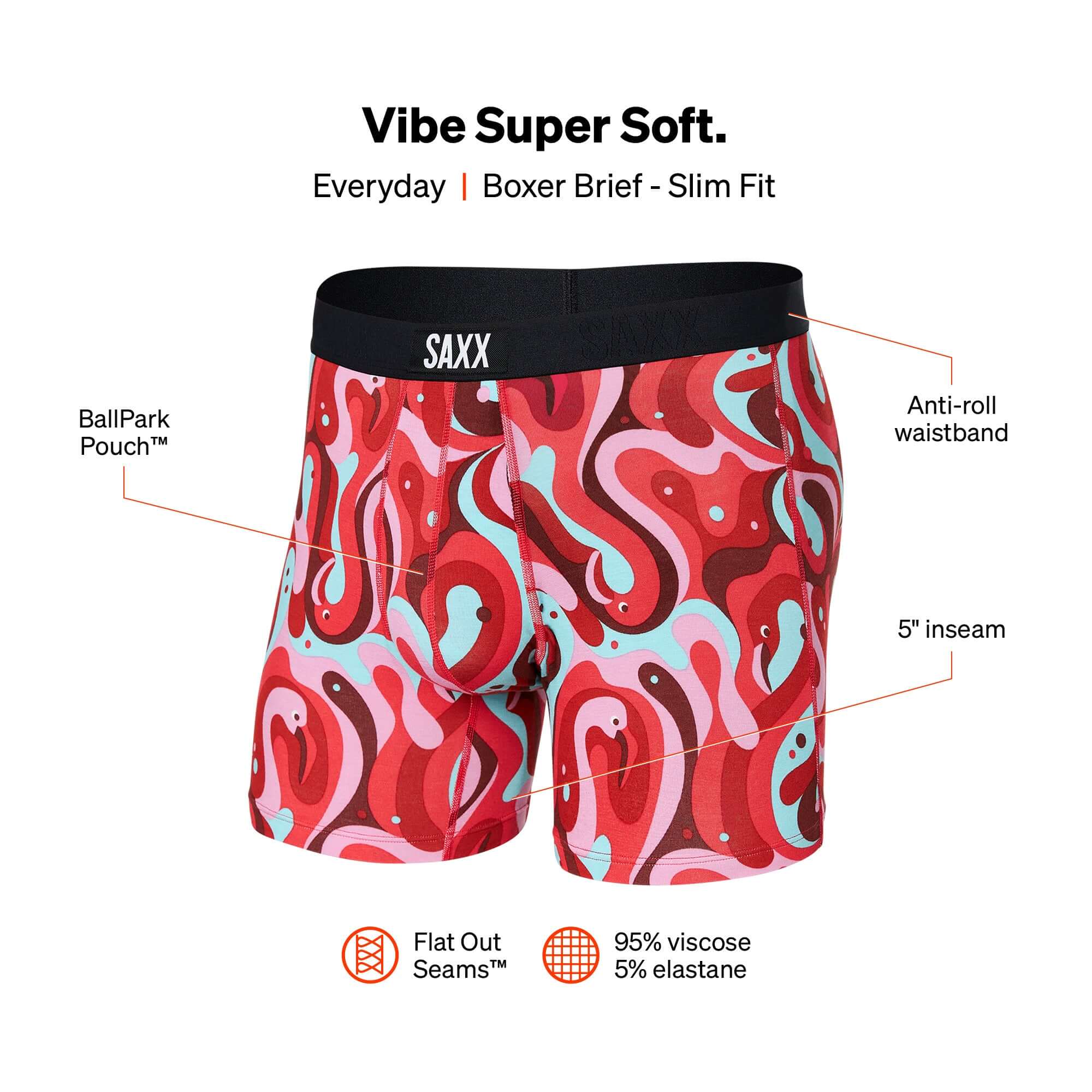 Saxx Underwear Vibe Supersoft 1 Pack Boxer Briefs - Lava Lamp Flamingo ...