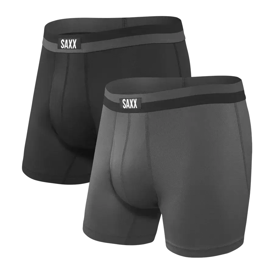 Saxx Sport Mesh 2 Pack Boxer Briefs - Grey / Black | Trunks and Boxers