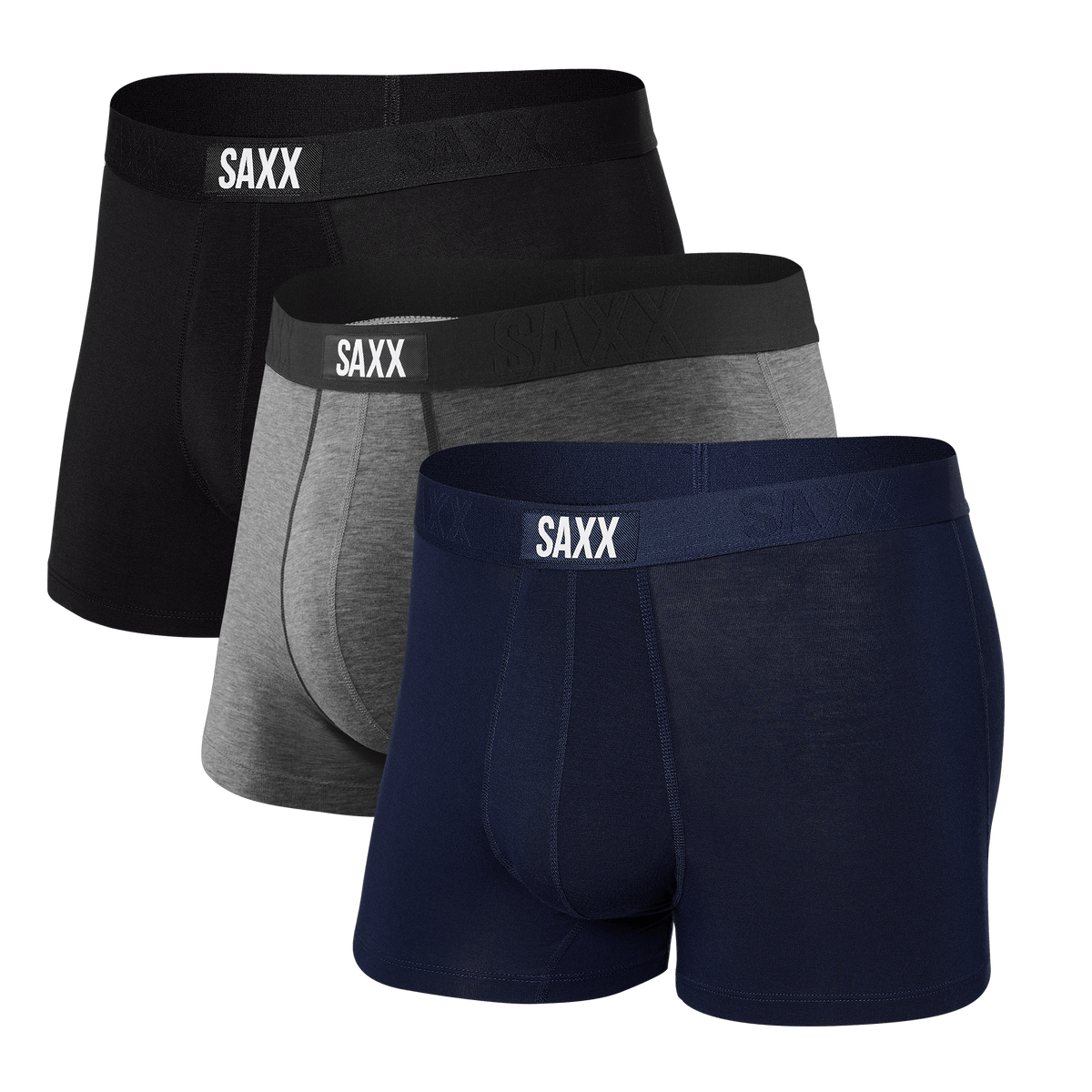 Saxx Vibe Super Soft Comfort Trunks 3-Pack – Black/Grey/Navy, 3" Inseam ...