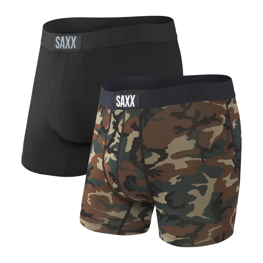 Saxx Underwear Vibe Supersoft 2 Pack Boxer Briefs - Black/Wood Camo ...