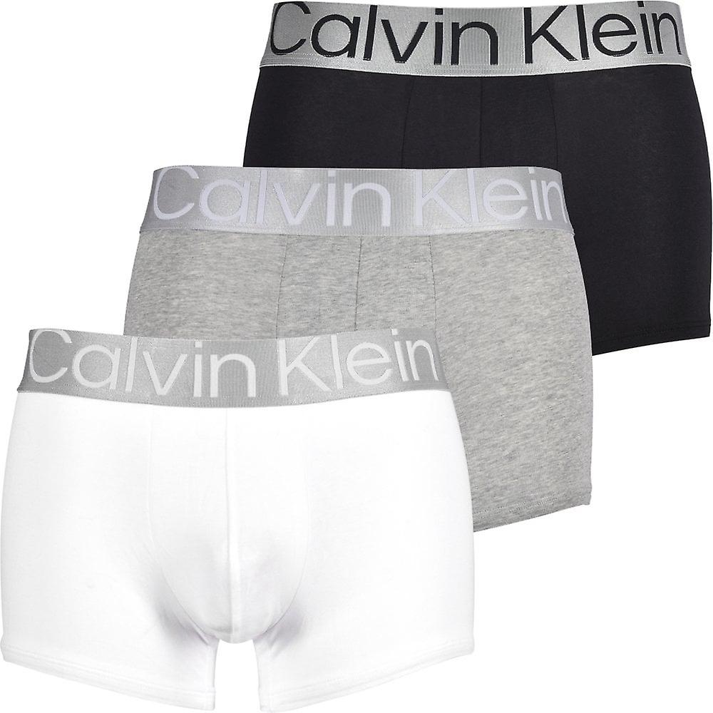 Calvin Klein 3 Pack Trunks - Steel Cotton - Black / White / Grey Heath ...
