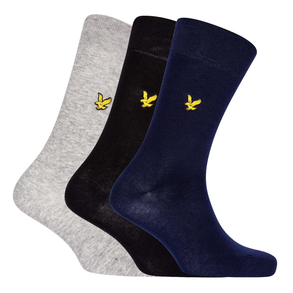Lyle & Scott 3 Pack Angus Socks with Eagle Embroidery - Grey Marl - Pe ...