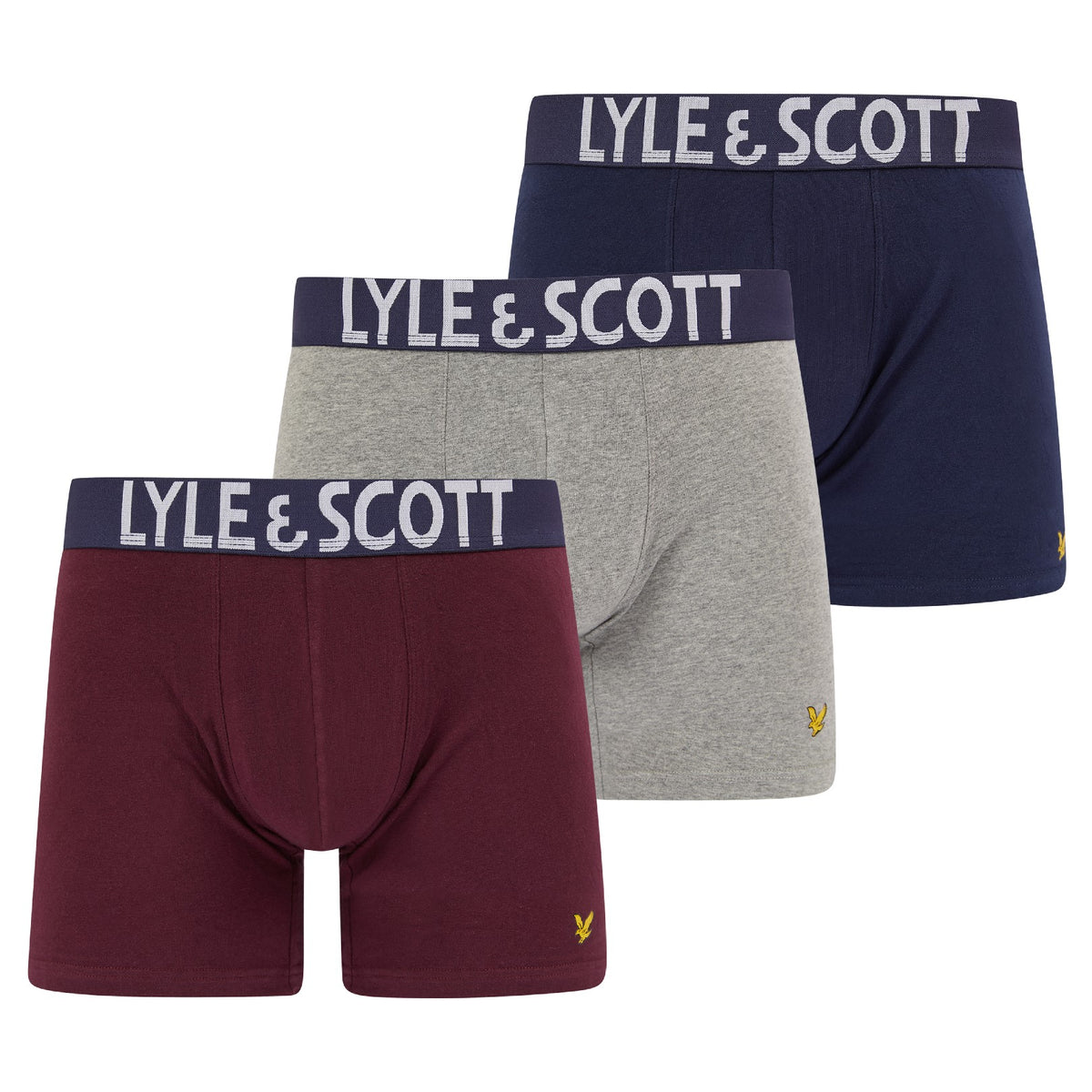 Lyle & Scott 3 Pack Daniel Men's Boxer Shorts - Wine Tasting / Grey Ma ...