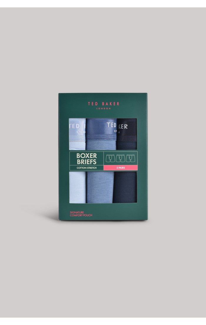 Ted Baker 3 Pack Cotton Stretch Boxer Briefs - Blue/Navy/Light Blue ...