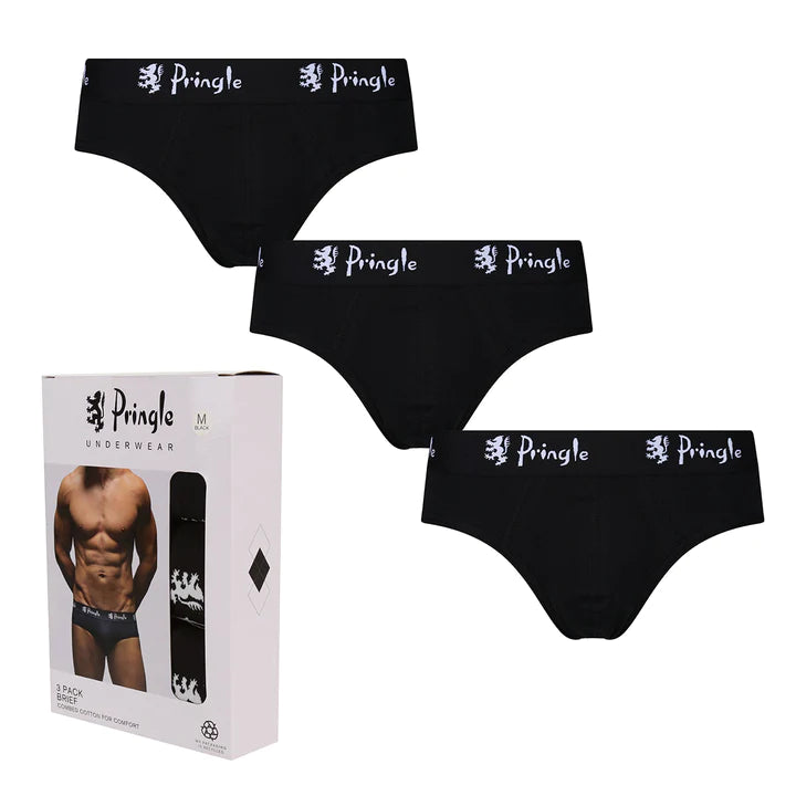Pringle 3 Pack Cotton Stretch Men's Hip Briefs - Black – Trunks and Boxers
