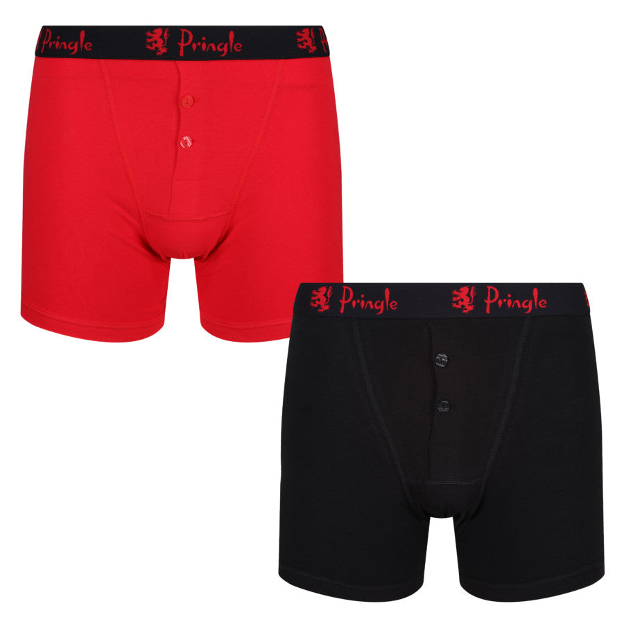 Pringle 2 Pack Henry Button Cotton Stretch Boxers - Red / Black ...
