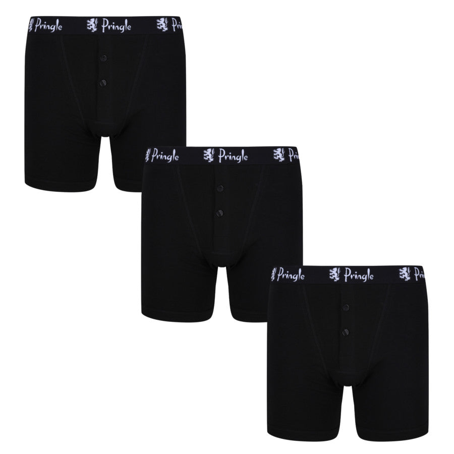 Pringle 3 Pack William Button Front Cotton Stretch Boxers - Black ...