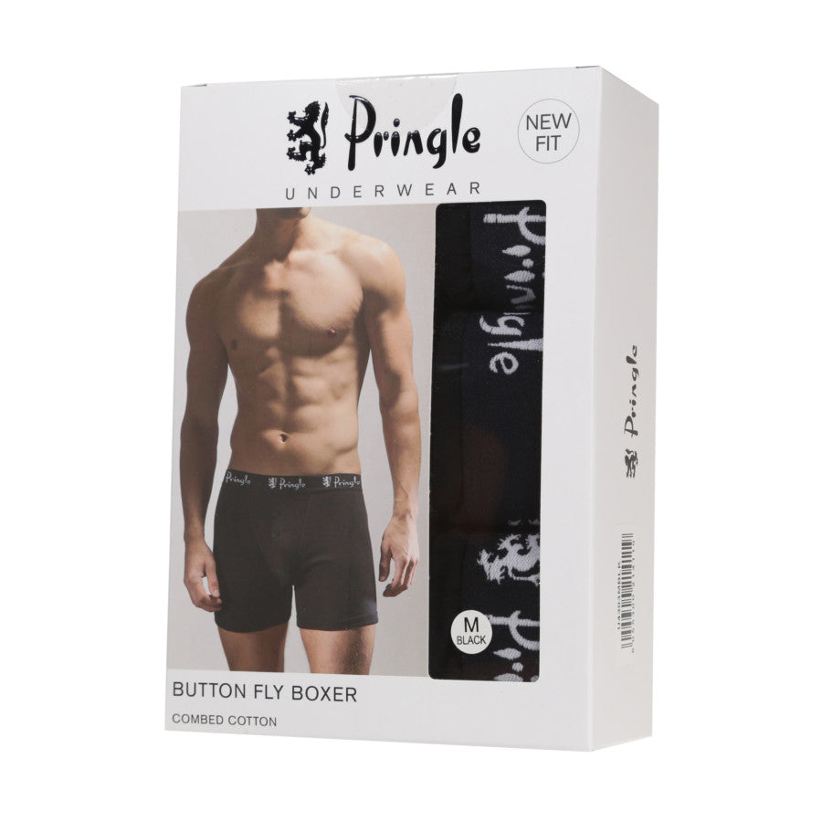 Pringle 3 Pack William Button Front Cotton Stretch Boxers - Black ...
