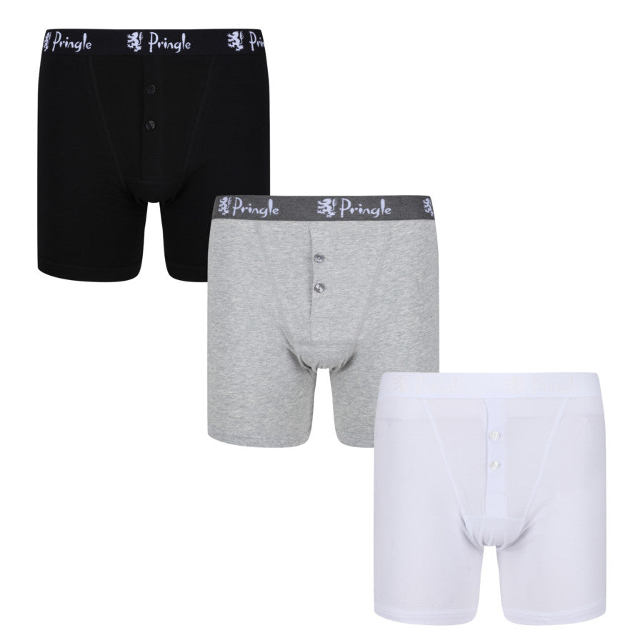 Pringle 3 Pack William Button Front Cotton Stretch Boxers – Black/Whit ...