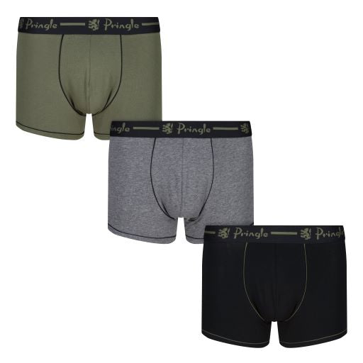 Pringle 3 Pack Cotton Stretch Men's Trunk - Olive / Grey / Black ...